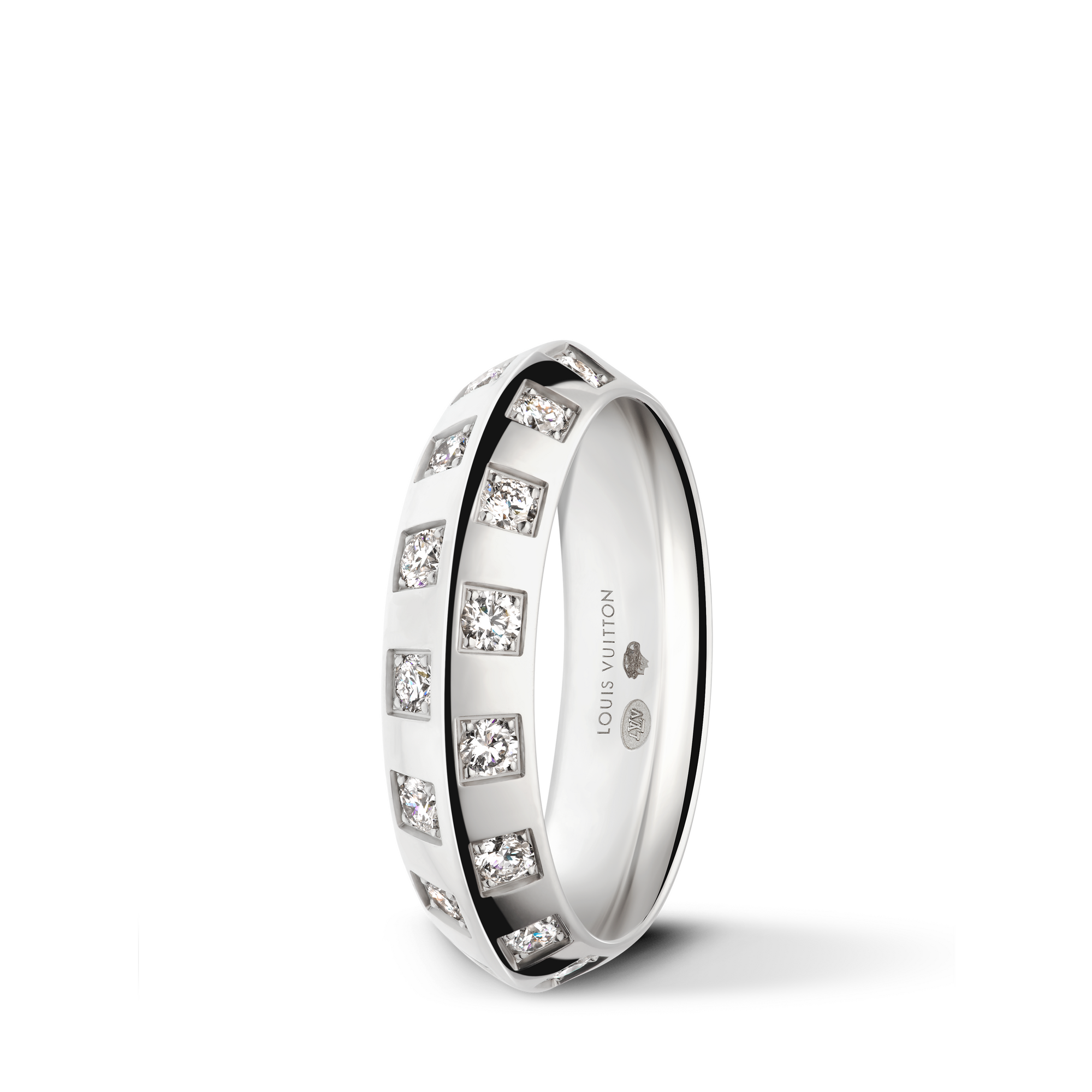 Bague medium Le Damier de Louis Vuitton, or blanc et diamants ...