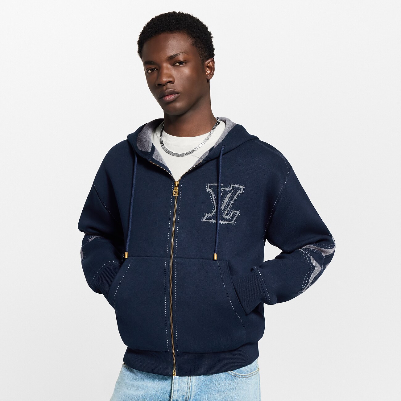 Sweat zippé à capuche à motif intarsia en coton - Prêt-à-porter de luxe ...