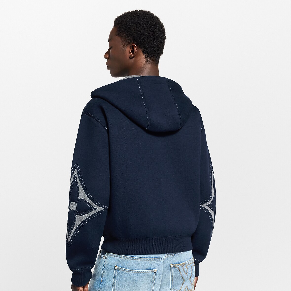 Sweat zippé à capuche à motif intarsia en coton - Prêt-à-porter de luxe ...